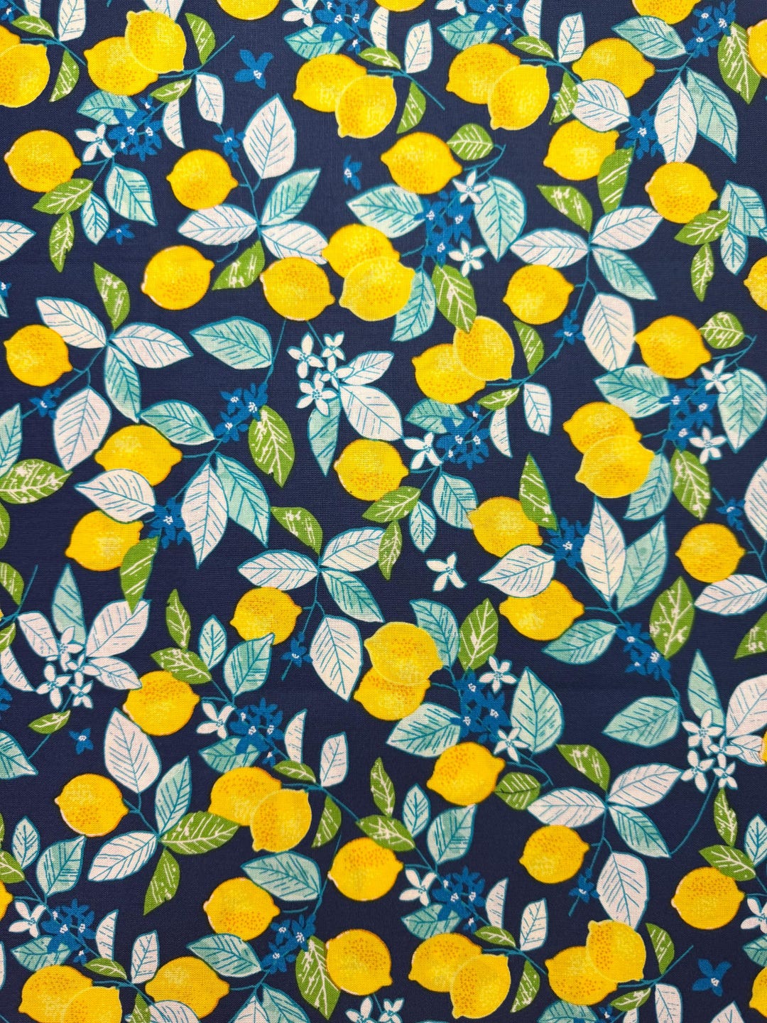 Fat Quarter | Blue Lemons Cotton Fabric | Calico Floral Fruit Print - Etsy
