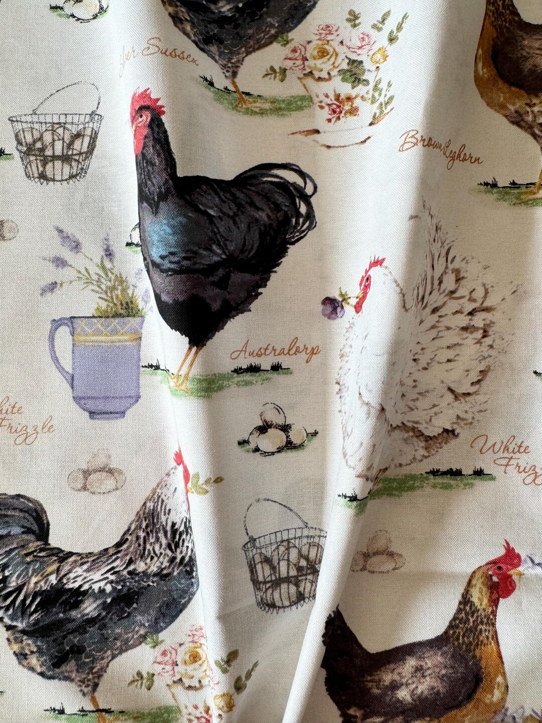 Chicken Fabric | 100% Cotton | Fat Quarter | Hens and Flowers - Etsy