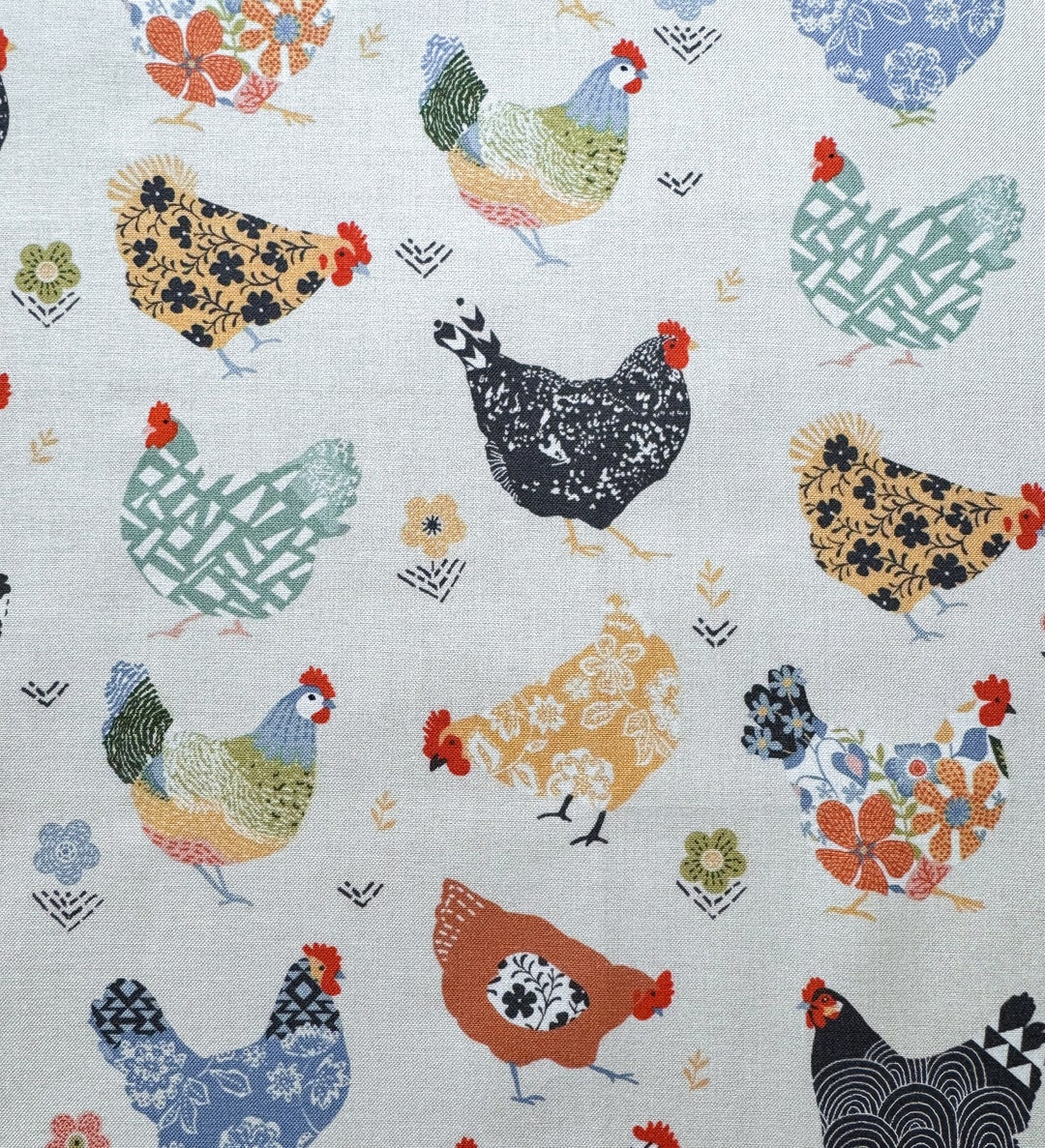 Calico Floral Chickens Cotton Fabric | Fat Quarter | Hens and Roosters ...