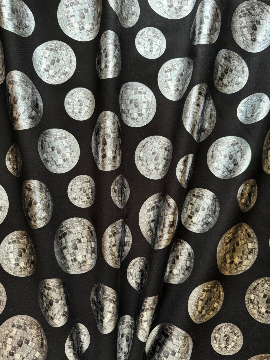 Disco Ball Mirror Ball Textured Fabric | 100% | Black Silver Folklore ...