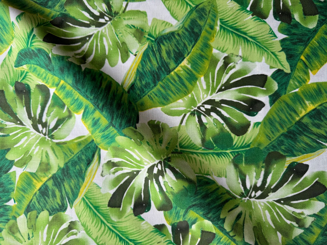Tropical Monstera and Palm Leaf Fabric | 100% Cotton | Plants - Etsy