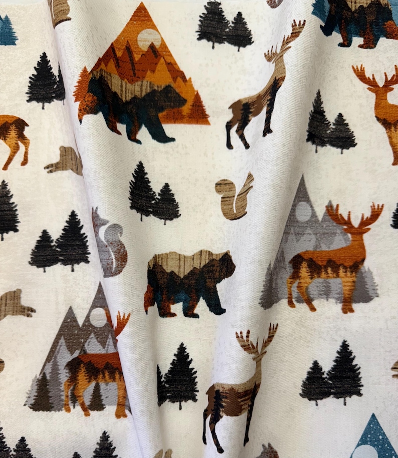 Cabin Woodland Outdoors Cotton Fabric | HALF YARD | Deer Bear Mountains ...