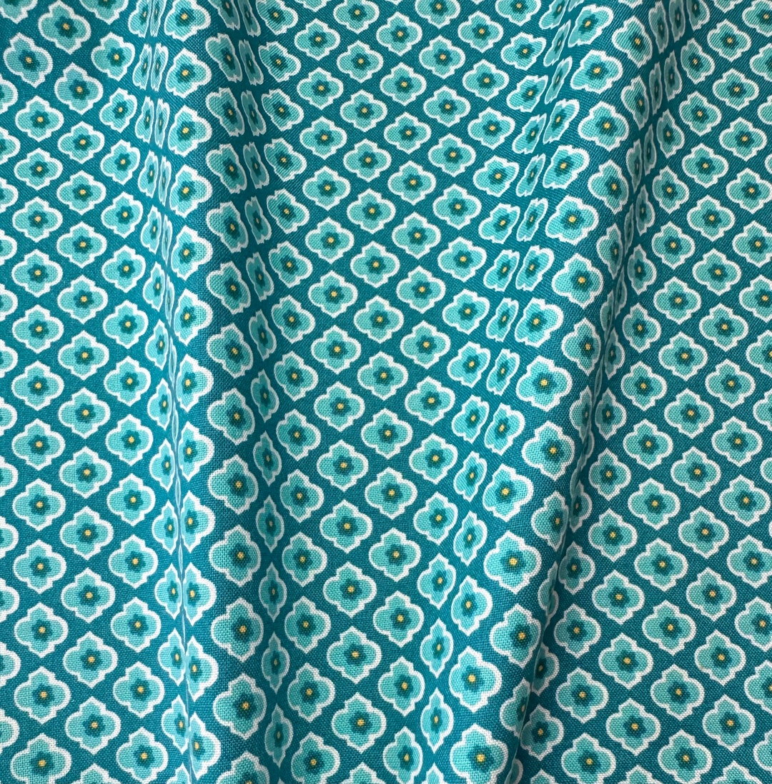 Turquoise Blue Abstract Tiles Cotton Fabric | Fat Quarters | Mosaic ...
