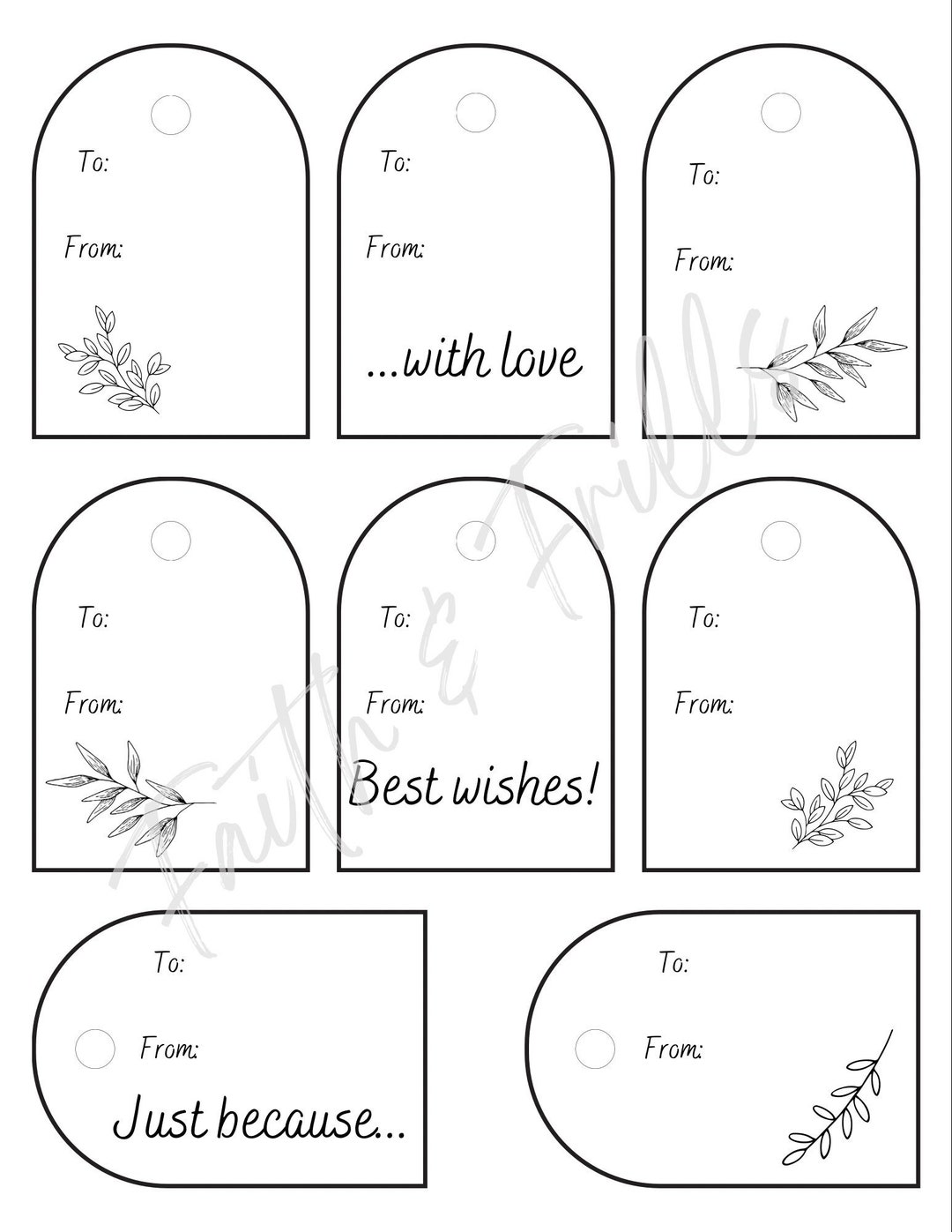 Printable Gift Tags, Kind Gift Tags, Love Gift Tags, to From, Digital ...