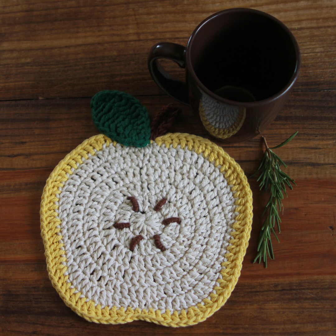 Yellow Apple Crochet Potholders, Crochet Hot Pad for the Kitchen ...