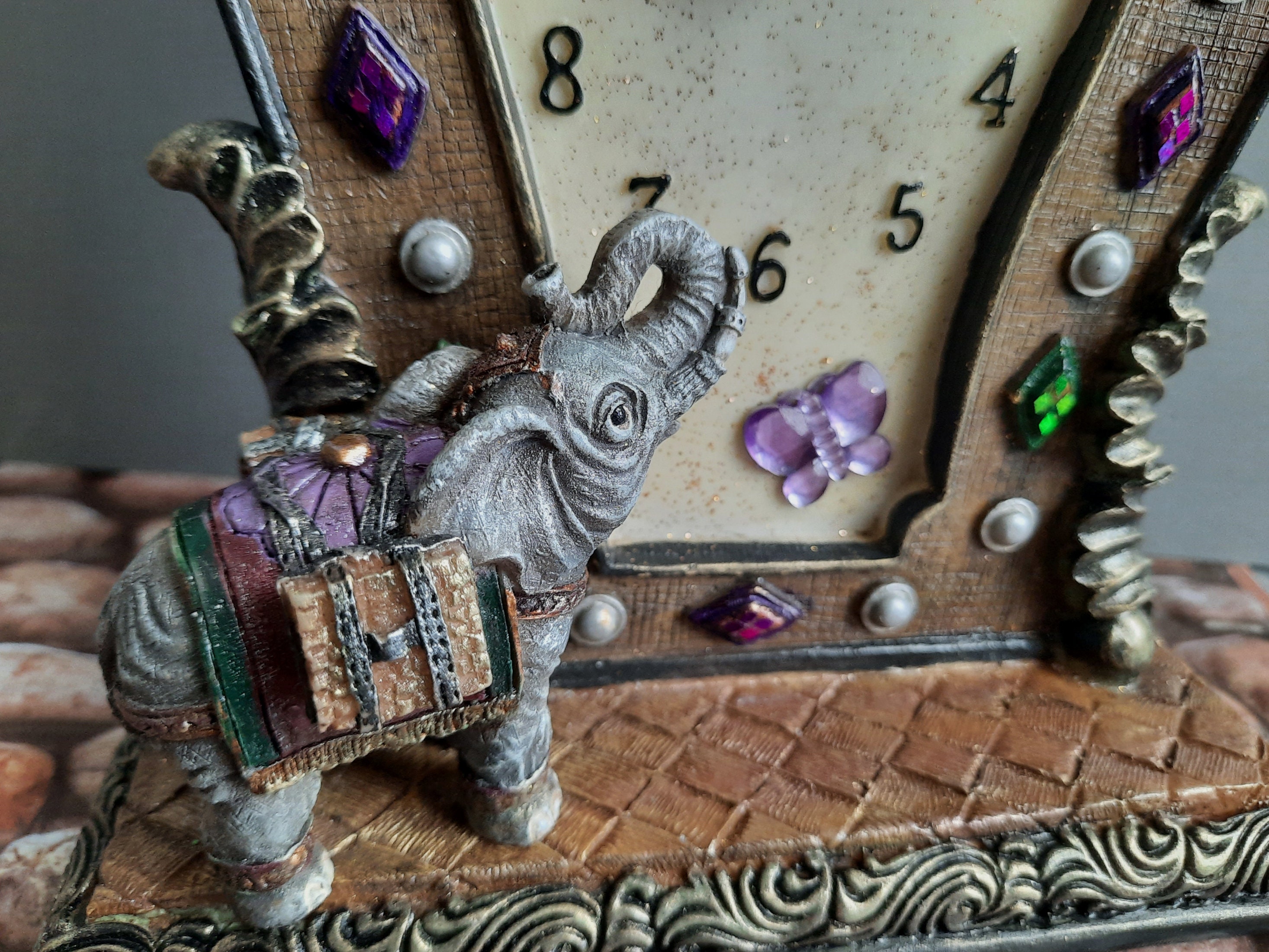 Elephant Table Clock Vintage Deck Clock Figurine Gray Elephant Quarts ...