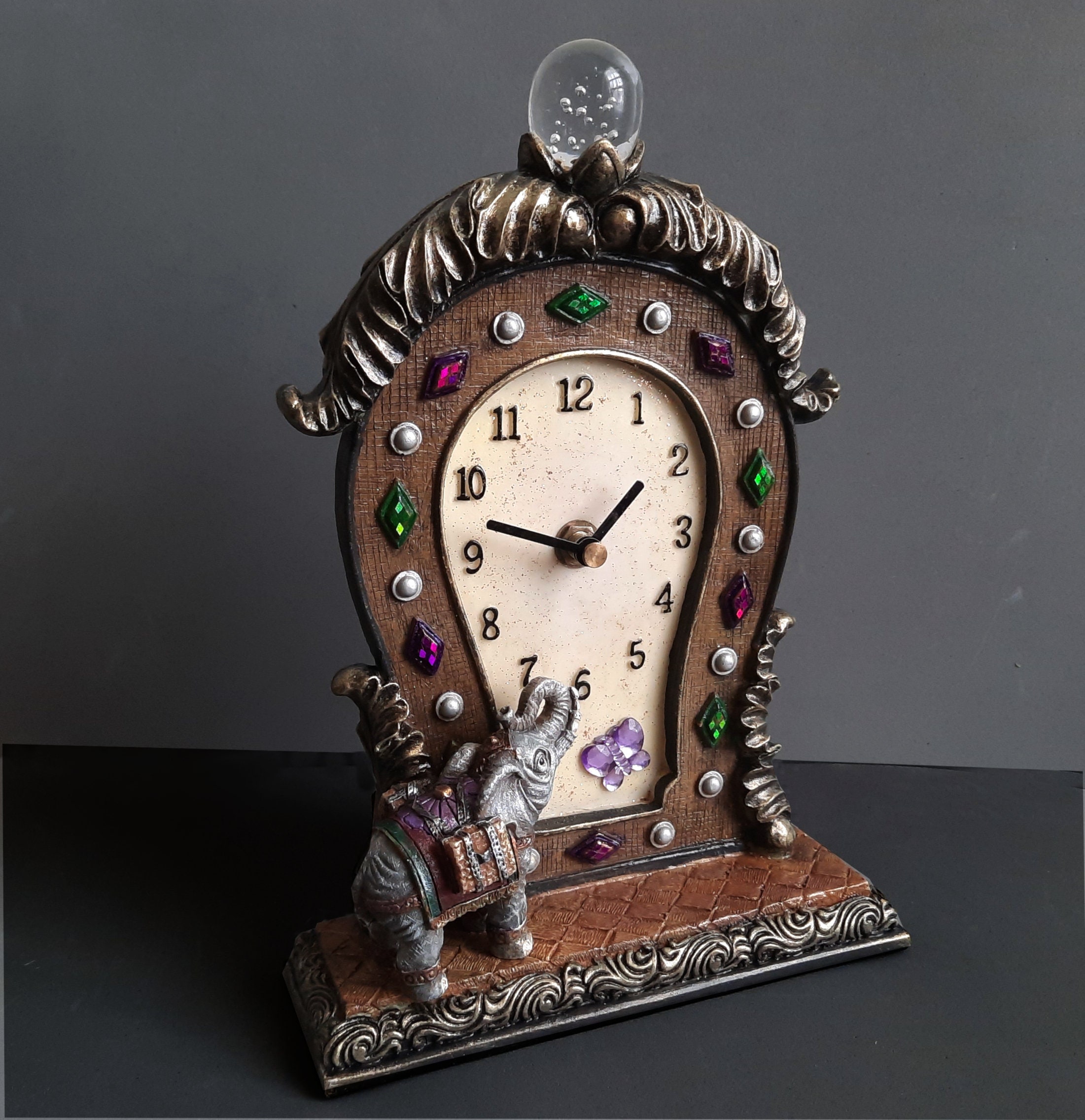 Elephant Table Clock Vintage Deck Clock Figurine Gray Elephant Quarts ...