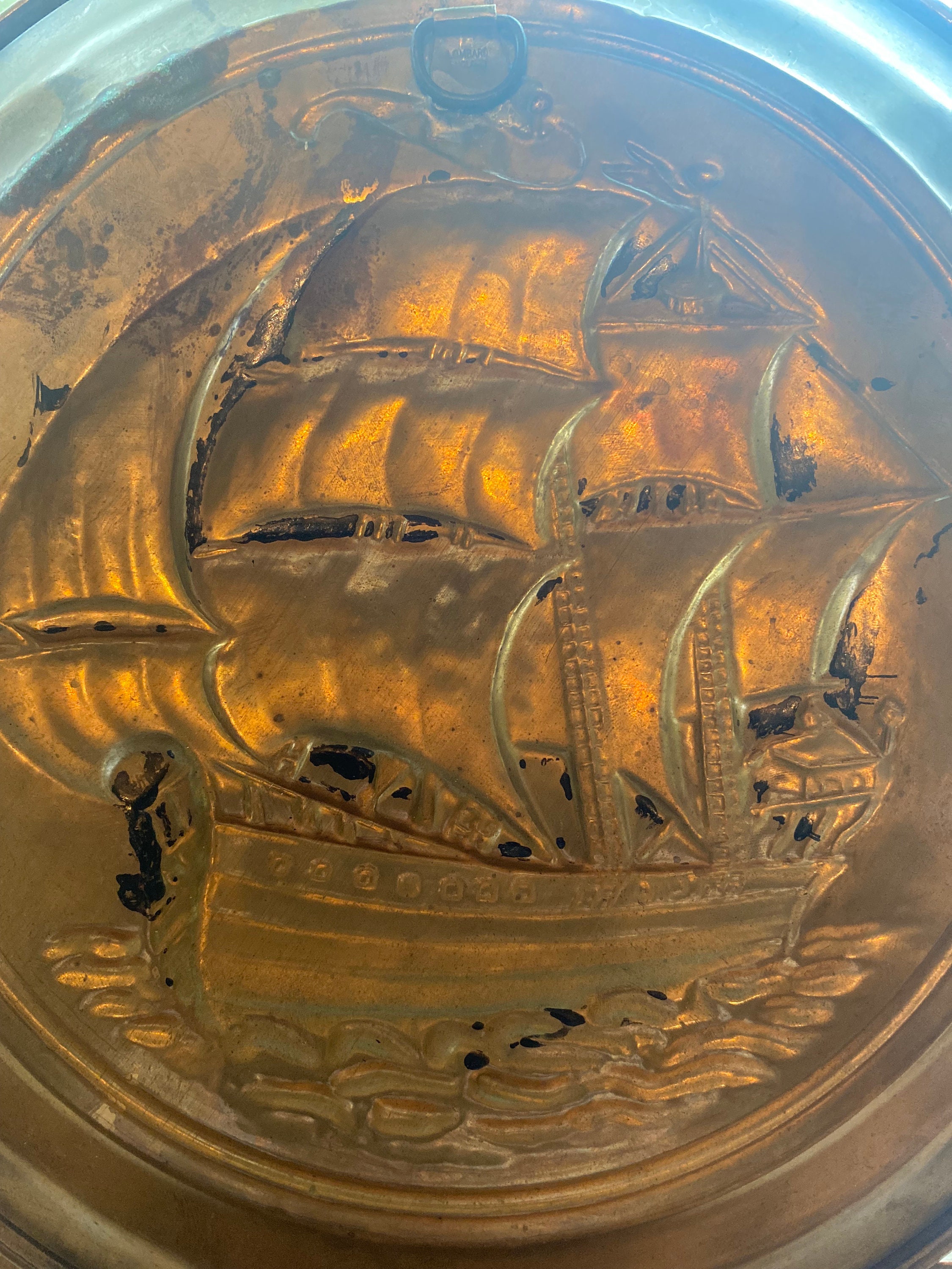 Vintage 1970s Brass Ship Decorative Plate brass Plate Ship Plate ...