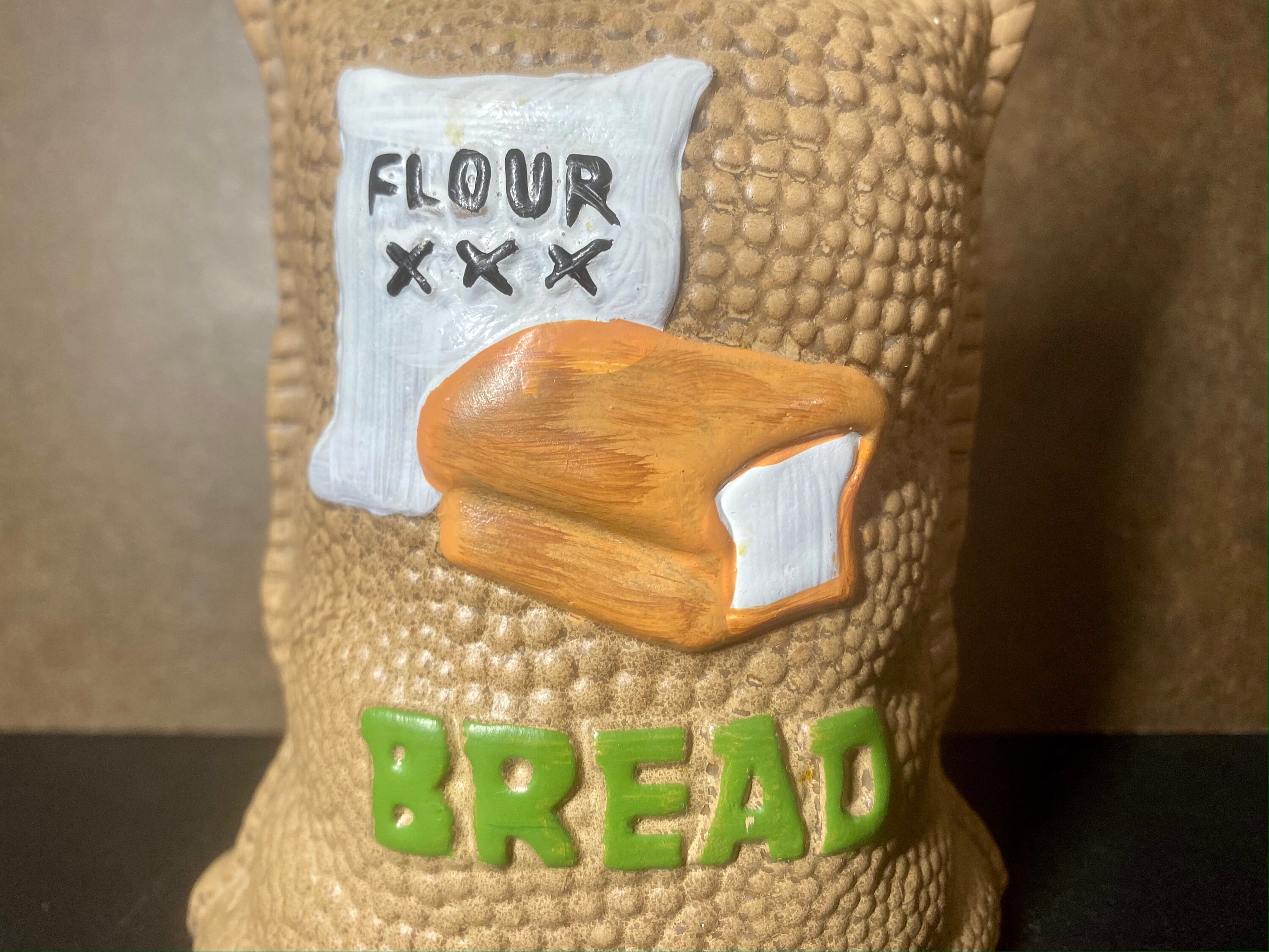 Vintage Coin Bank mount Clemens Pottery Burlap Sack Bread Farm Ceramic ...