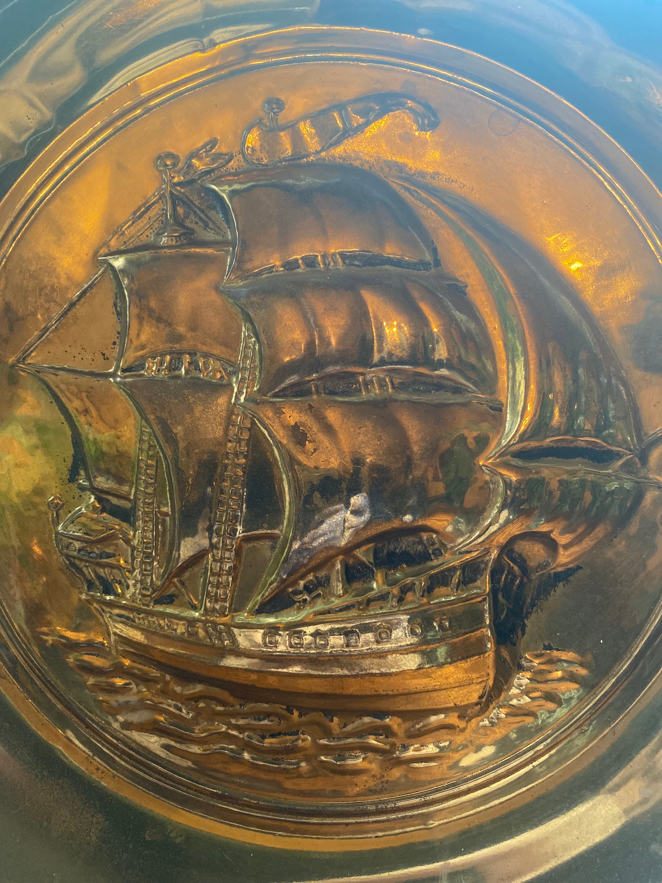 Vintage 1970s Brass Ship Decorative Plate brass Plate Ship Plate ...