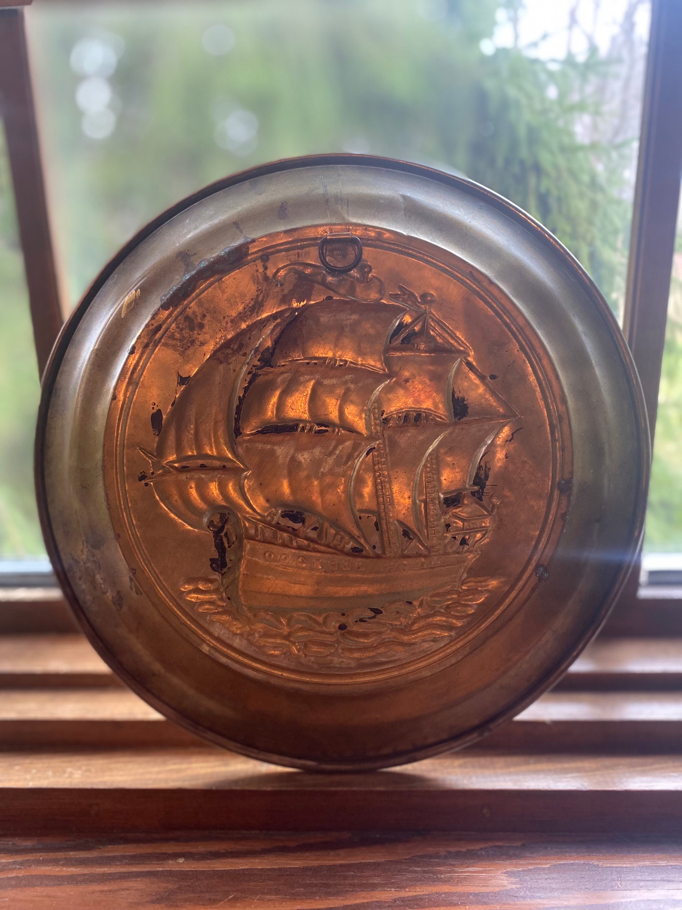 Vintage 1970s Brass Ship Decorative Plate brass Plate Ship Plate ...