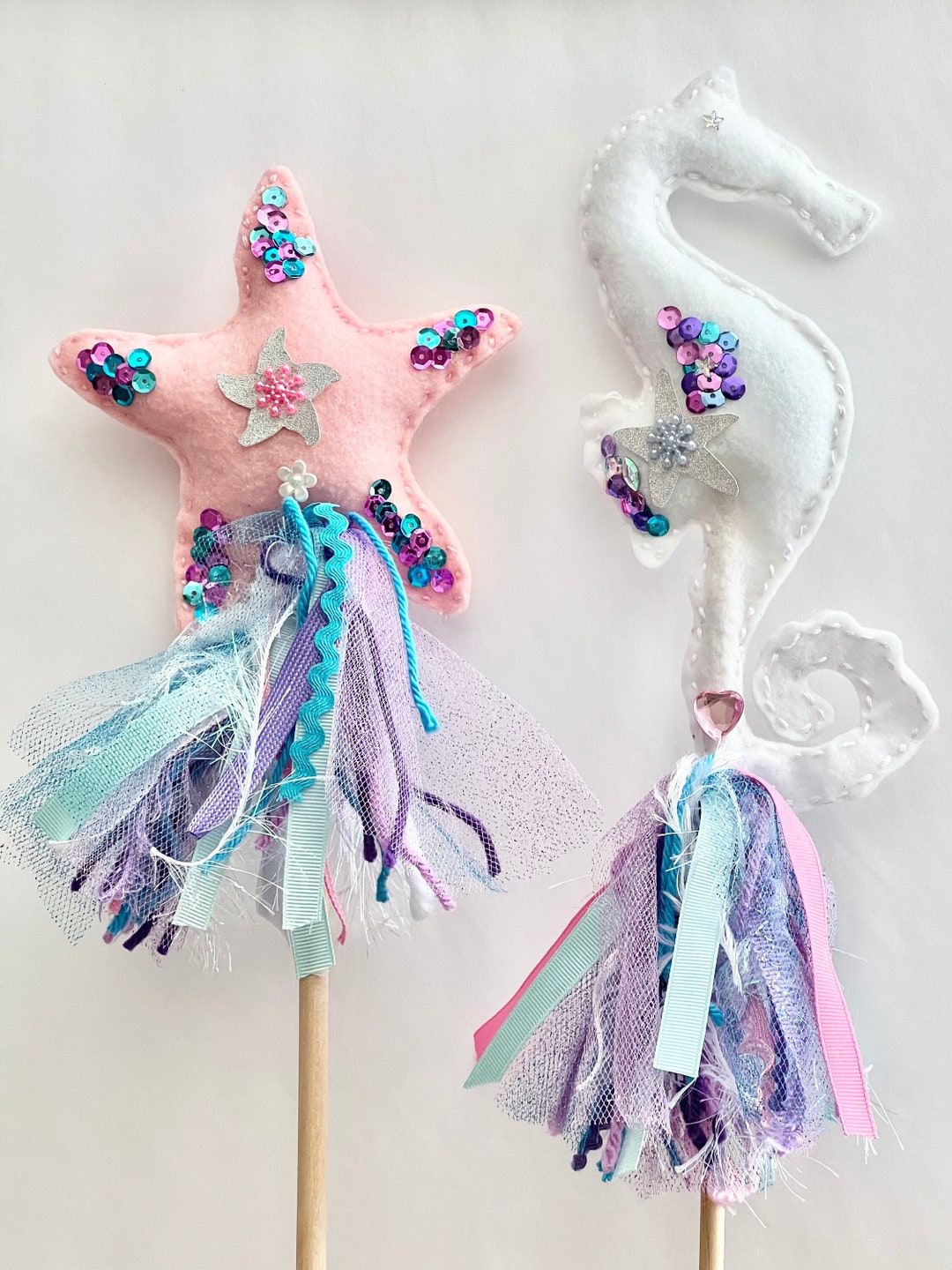 Mermaid Wand: Glitter Tulle, Ribbon, and Sequin Embellishments - Etsy
