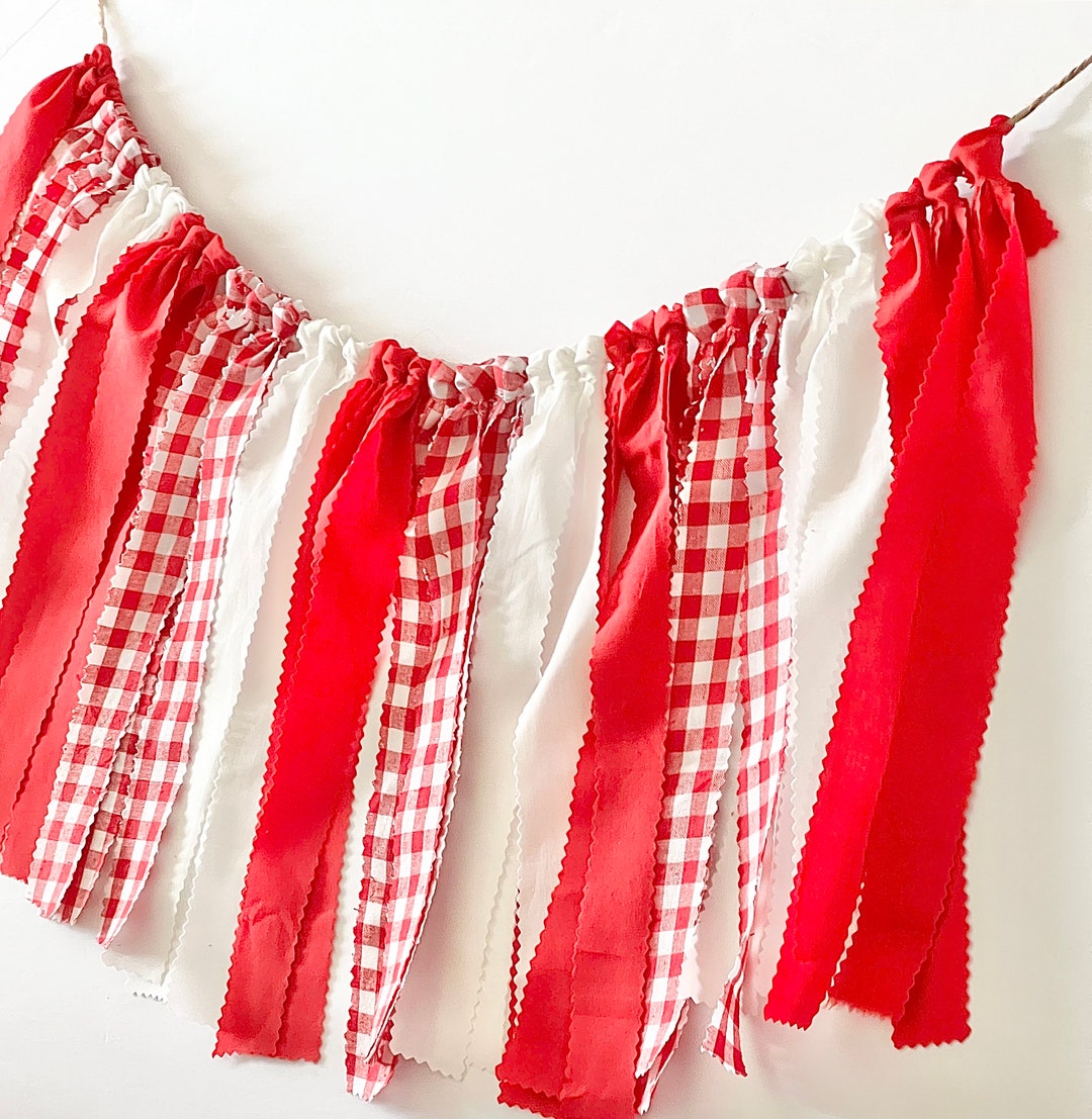 Red Gingham Fabric Banner: Picnic Party Garland - Etsy