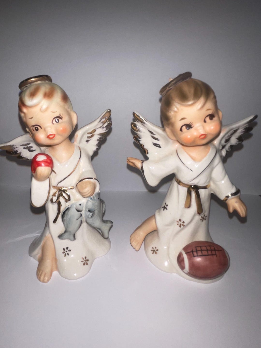 Vintage Napco Boy Fishing Angel and Boy With Football Angel - Etsy