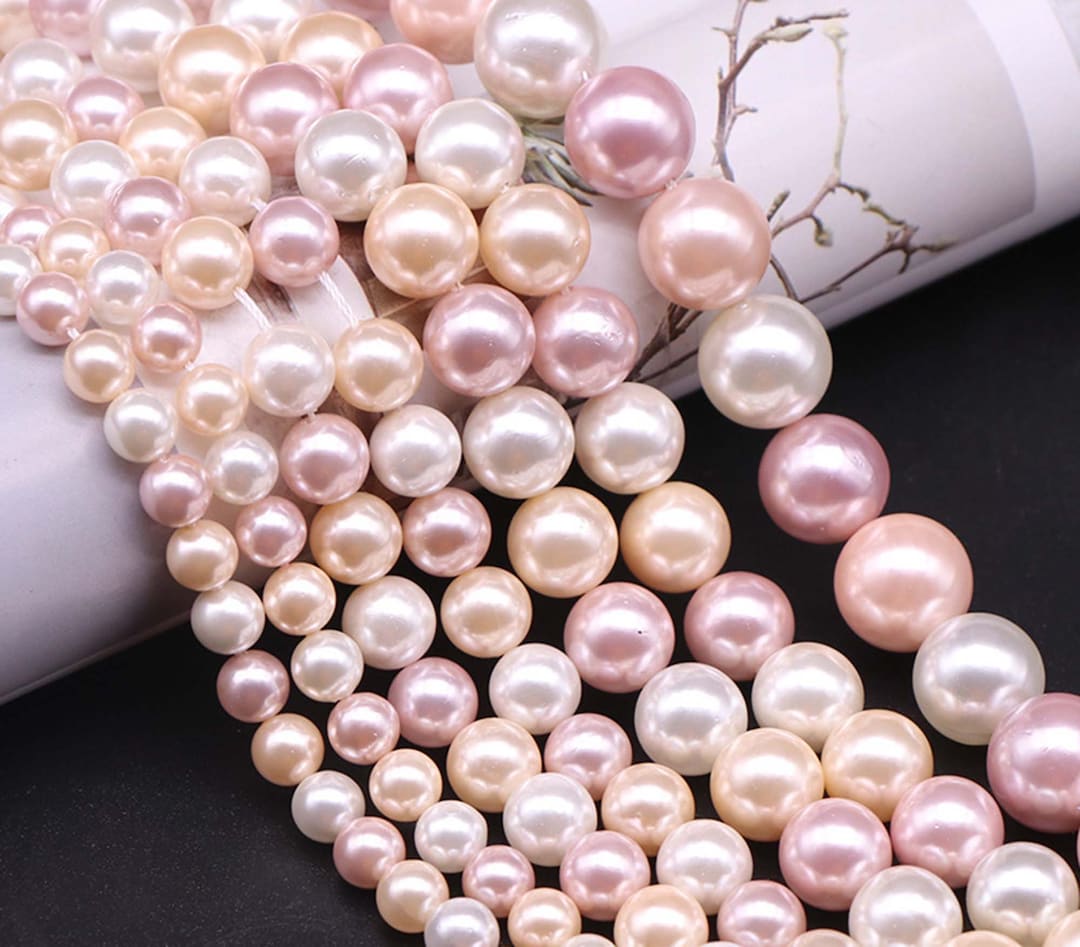 Natural Mixed Color Sea Shell Pearls Smooth Round Beads,sea Shell ...