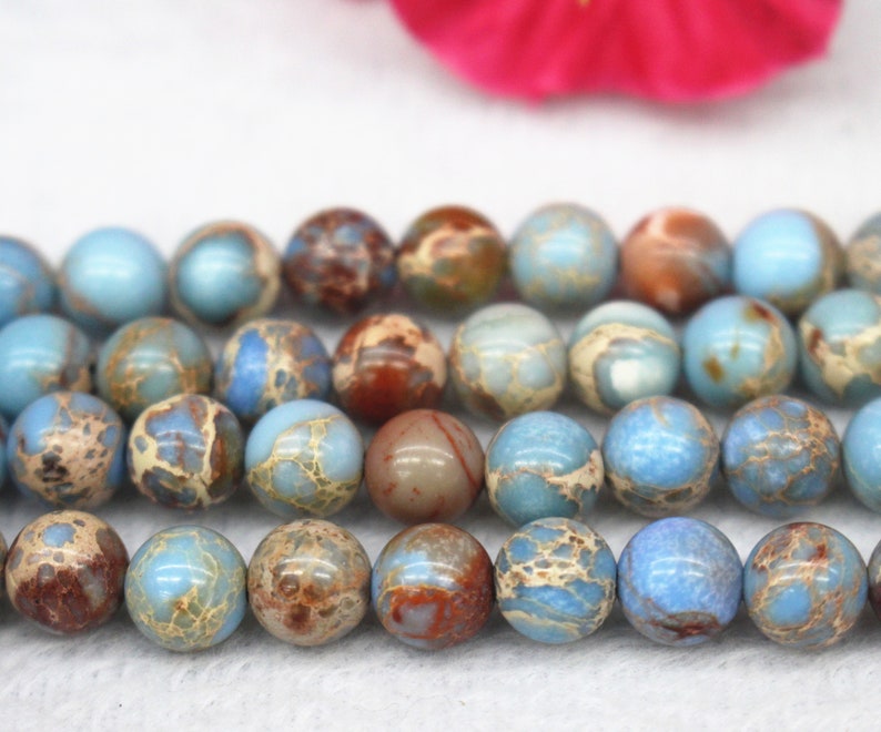 Natural Blue Sea Sediment Jasper Gemstone Beads,6mm 8mm 10mm 12mm Blue ...