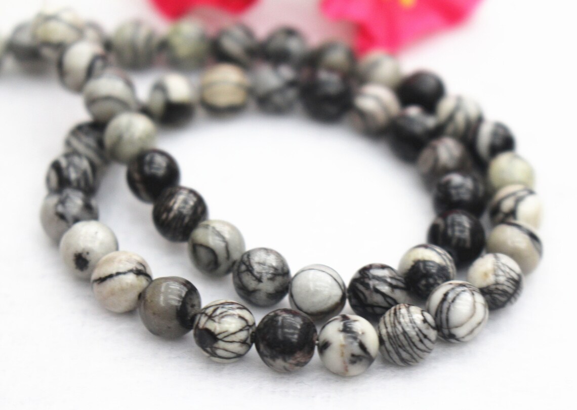 Natural Black Picasso Jasper Smooth Round Beads,4mm 6mm 8mm 10mm 12mm ...