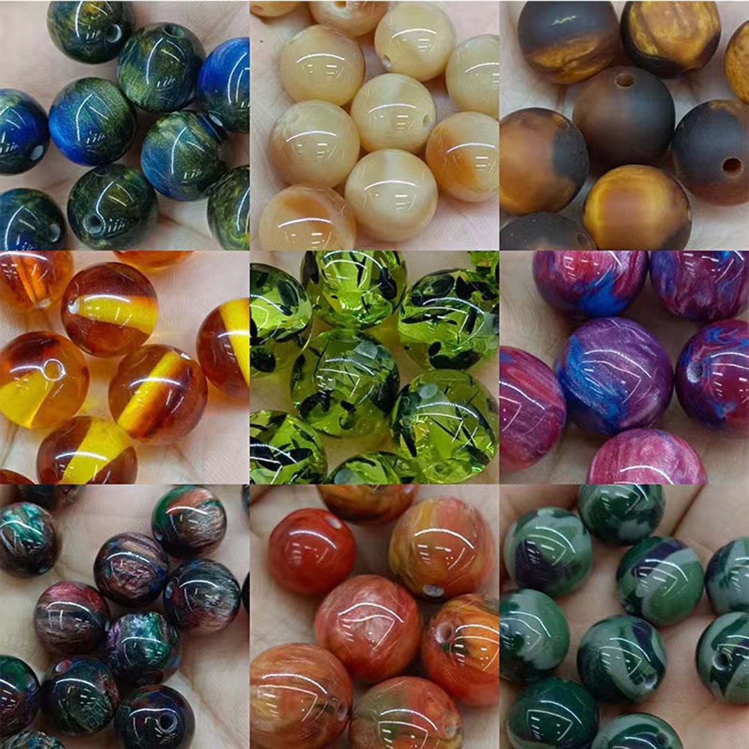 Dream Girl Starry Sky Flowing Light Resin Smooth Round Bead 10mm ...