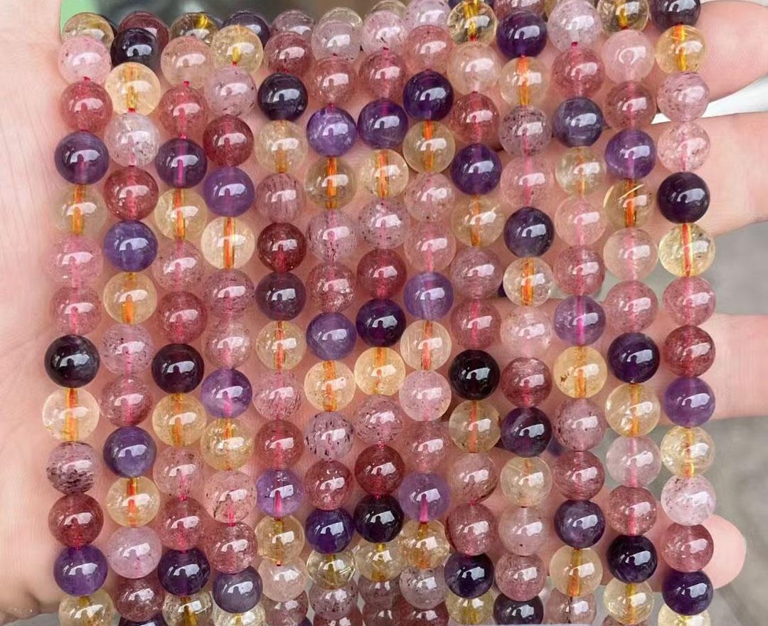 Natural Super Seven Strawberry Quartz Smooth Round Beads,6mm 8mm 10mm ...