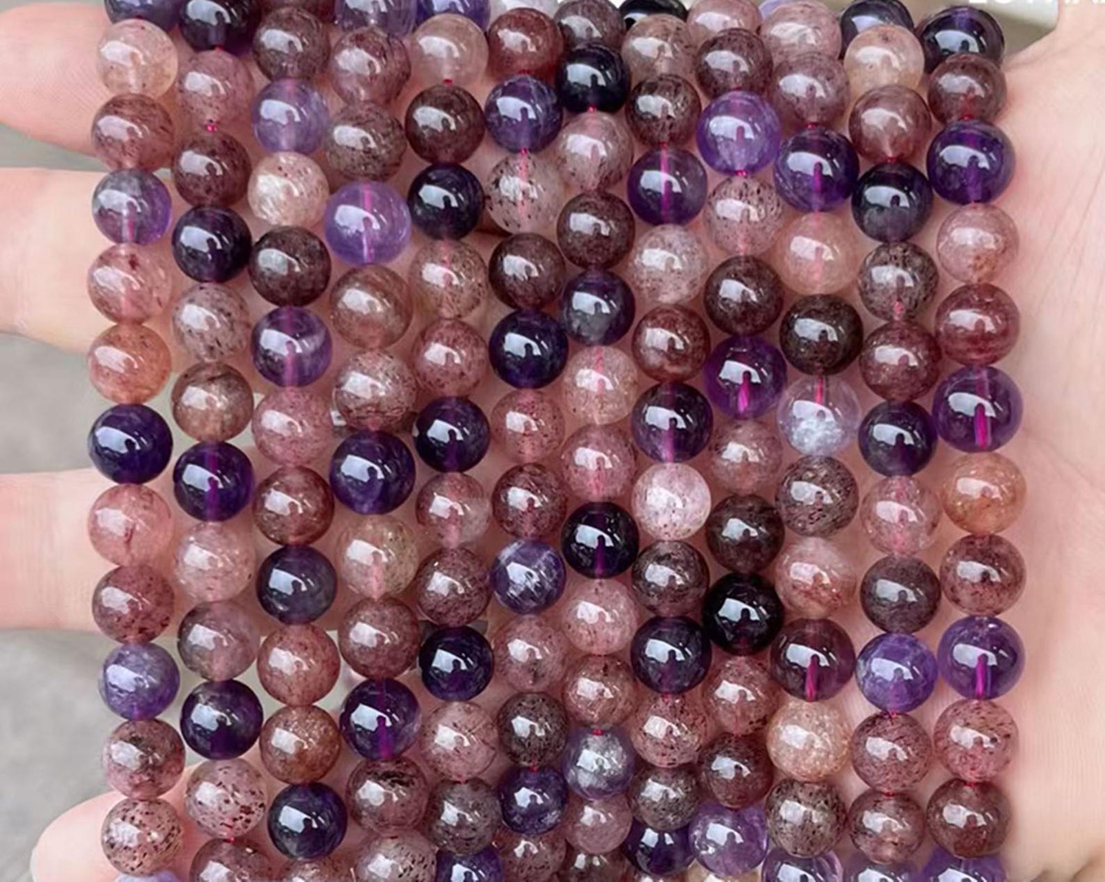 Natural Super Seven Strawberry Quartz Smooth Round Beads,6mm 8mm 10mm ...