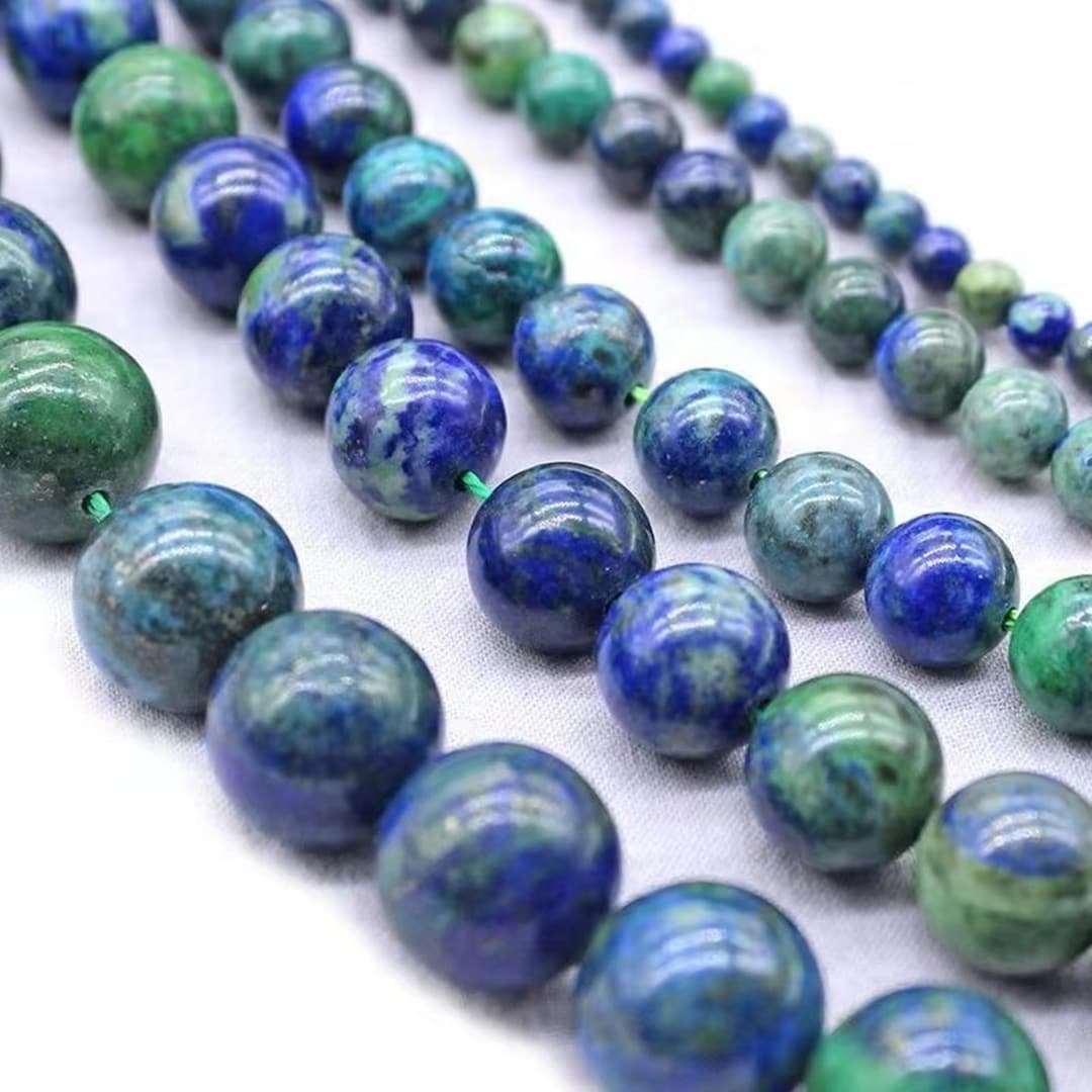 Natural Chrysocolla Azurite Smooth Round Beads,natural Lapis Gemstone Beads 15" Strand DIY ...