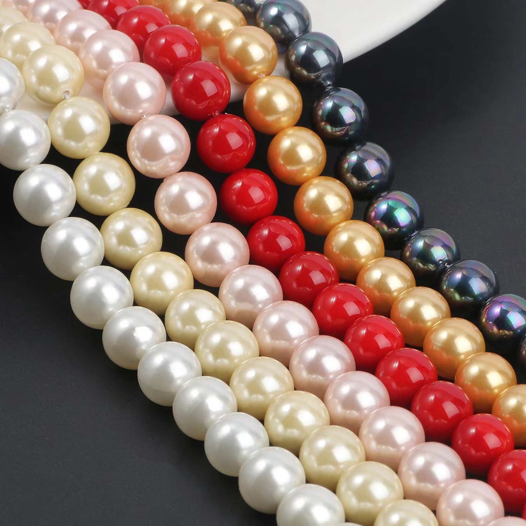 10 Strands Mixed Color Sea Shell Pearls Round Beads,pink,green,red ...