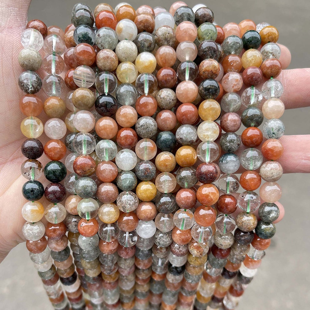 Natural AA Mixed Colorful Phantom Quartz Smooth Round Beads,4mm 6mm 8mm ...