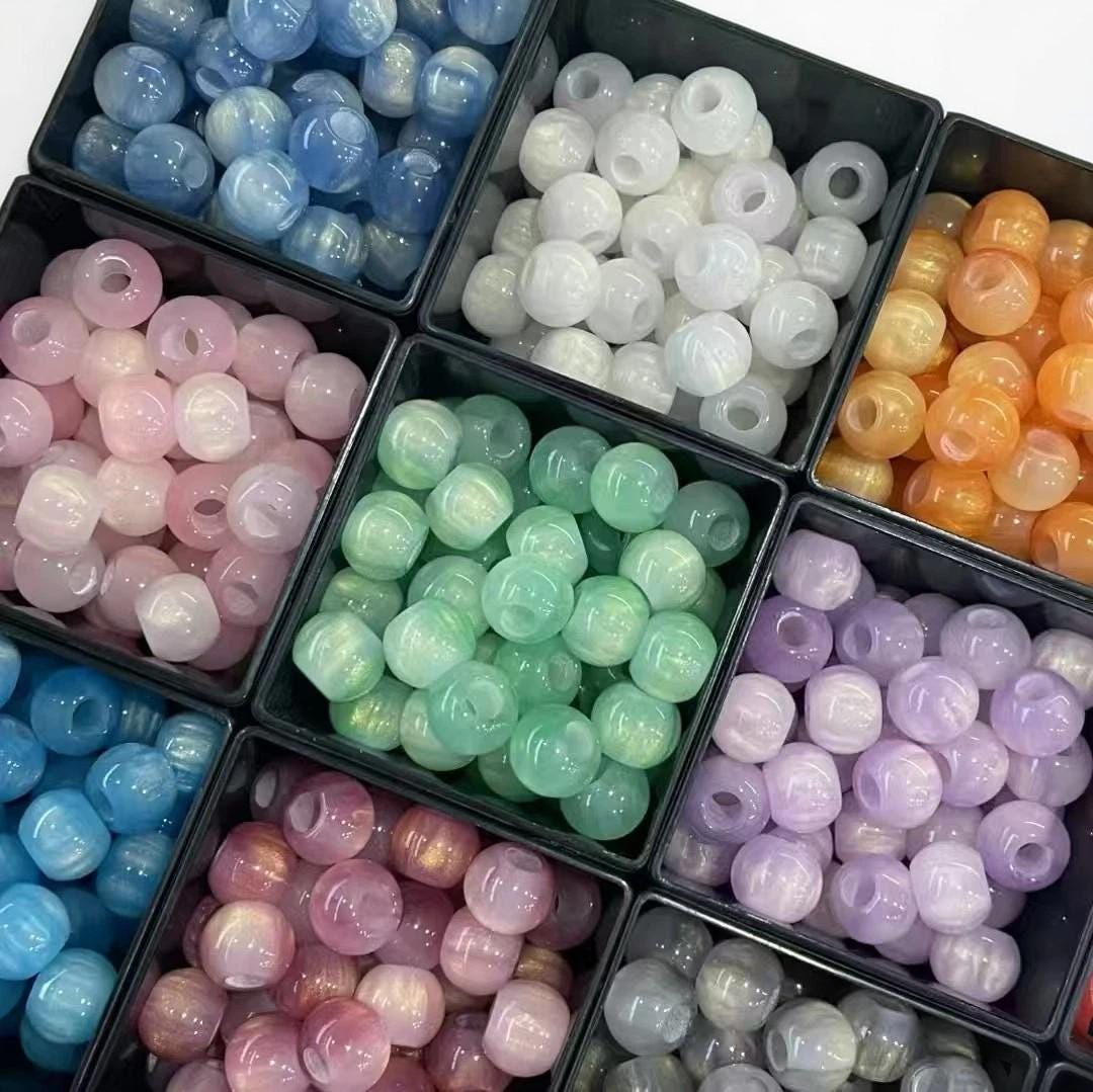 Mermaid Scale Resin Beads,large Hole Starry Sky Sparkling Round Beads ...