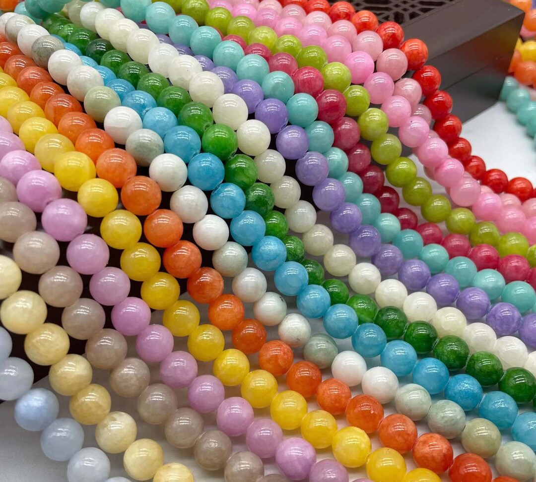 10 Strands Multicolor Jade Smooth Round Beads Purple,green,pink Candy ...