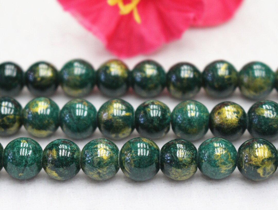 Green Gold Jade Beads,6mm 8mm 10mm 12mm Jade Synthesis Smooth Round ...