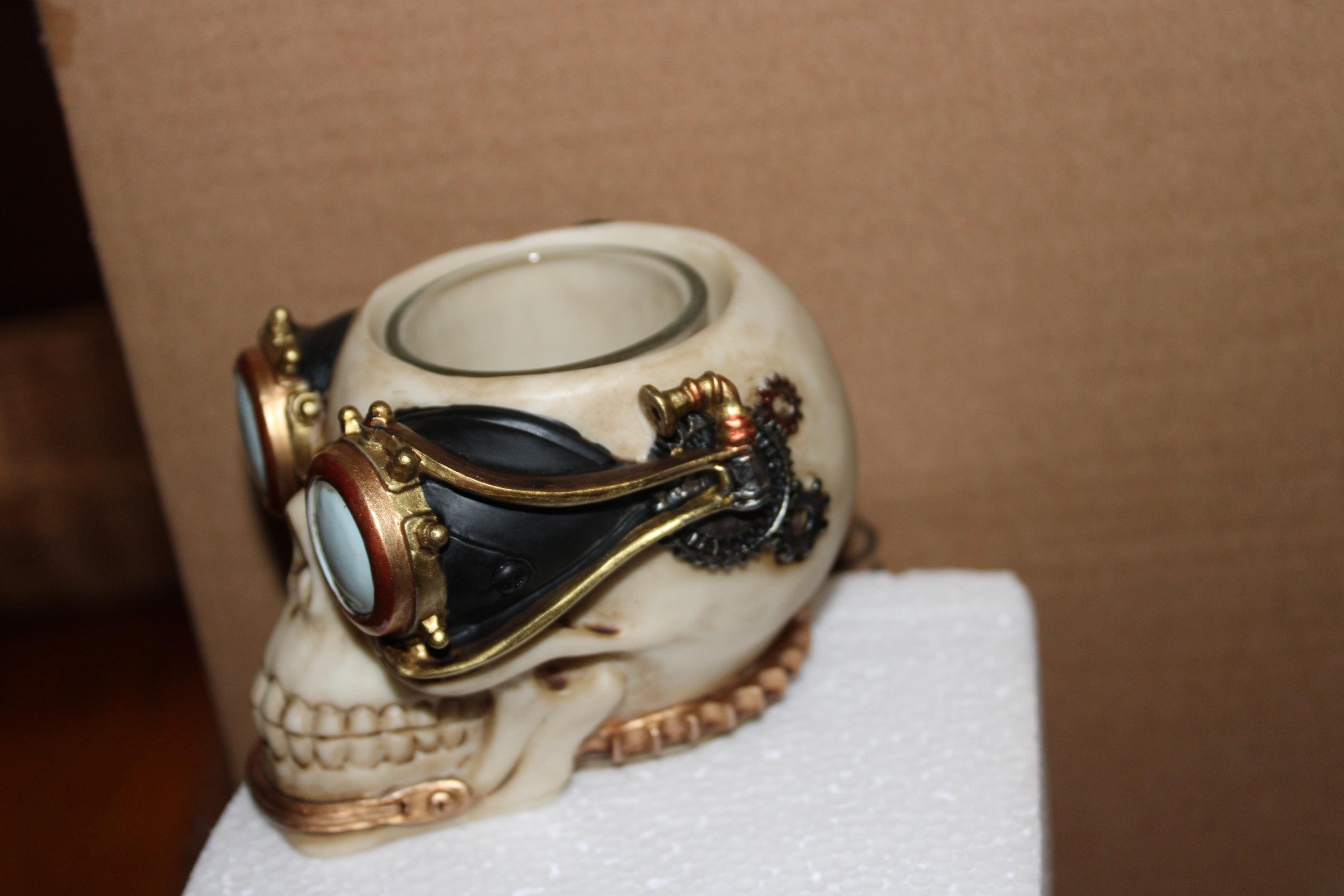 Steampunk Smiling Skull Votive Tealight Holder Yankee Candle Halloween ...