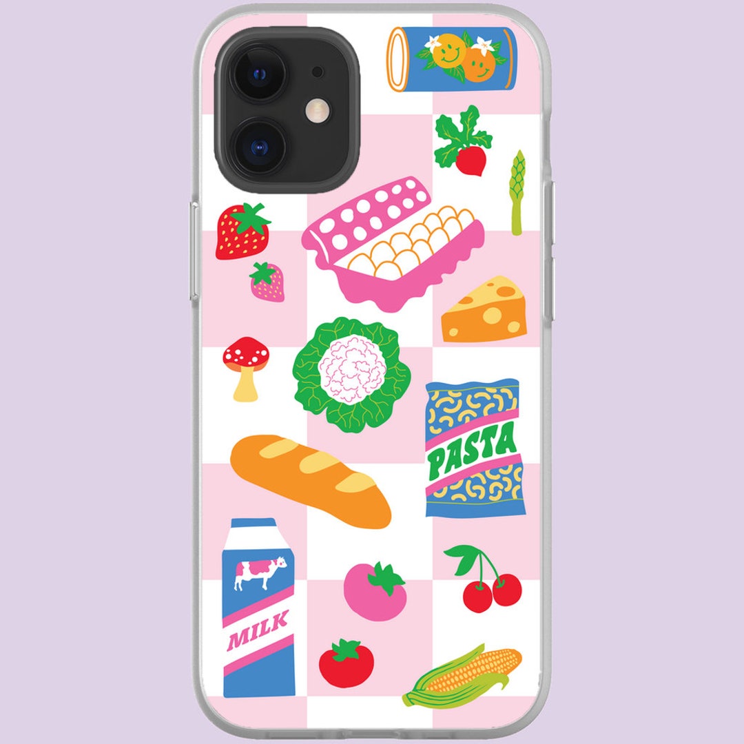 Kawaii Grocery List Food iPhone Case / Cute Pastel Checkered Phone Case ...