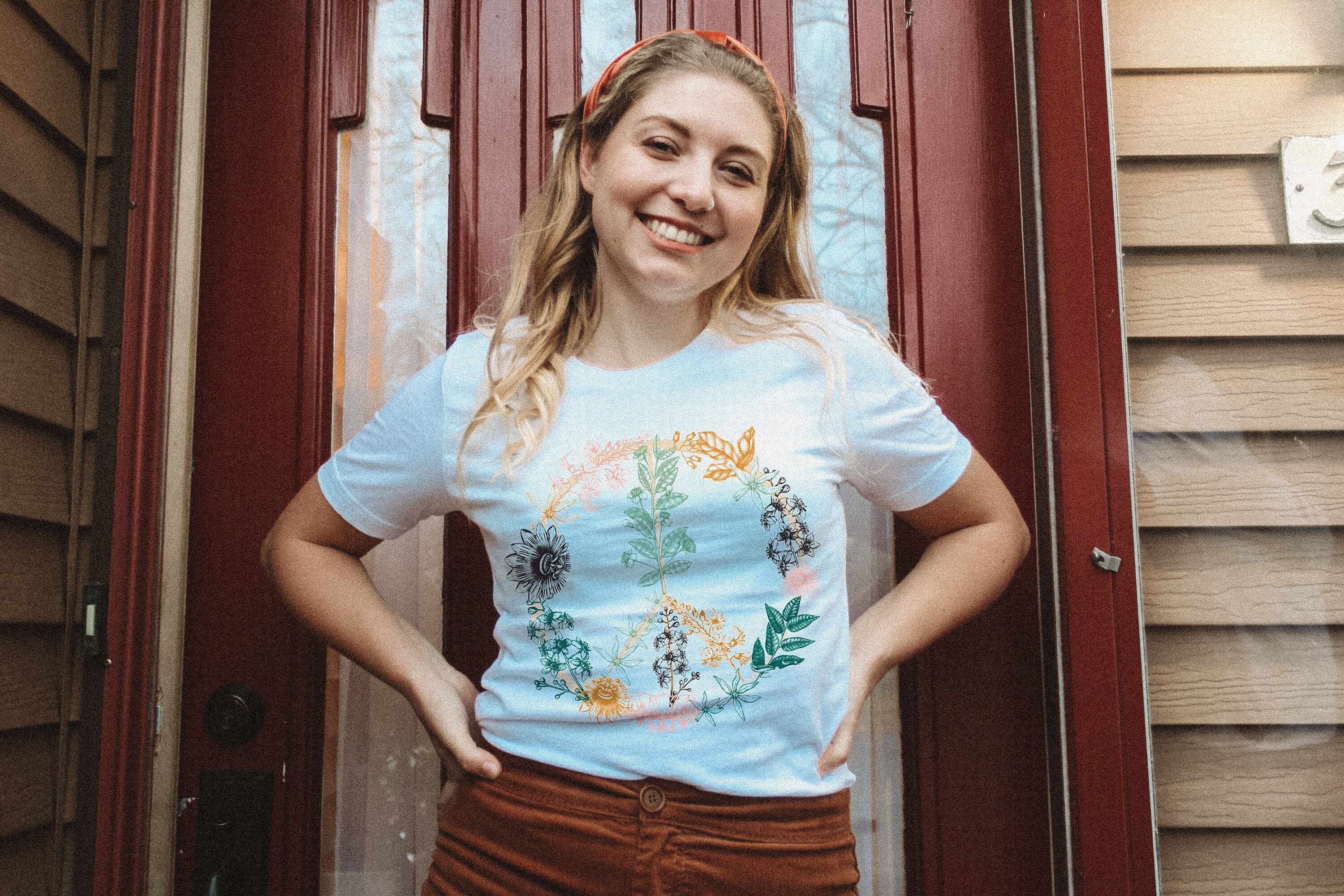 Botanical Peace Sign Graphic Tee - Flower Child Peace Sign T-shirt ...