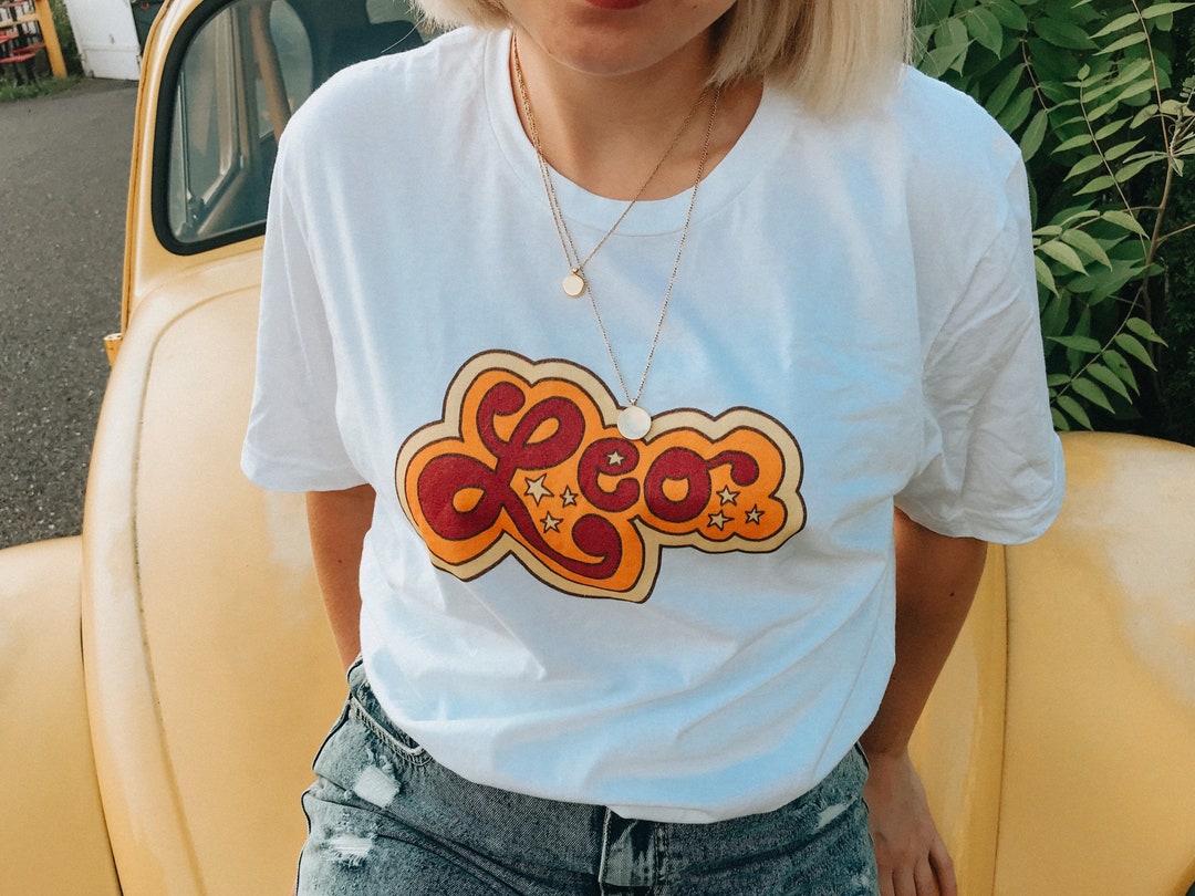 70s Inspired Leo Astrology Tee - Leo Retro Inspired White Unisex ...