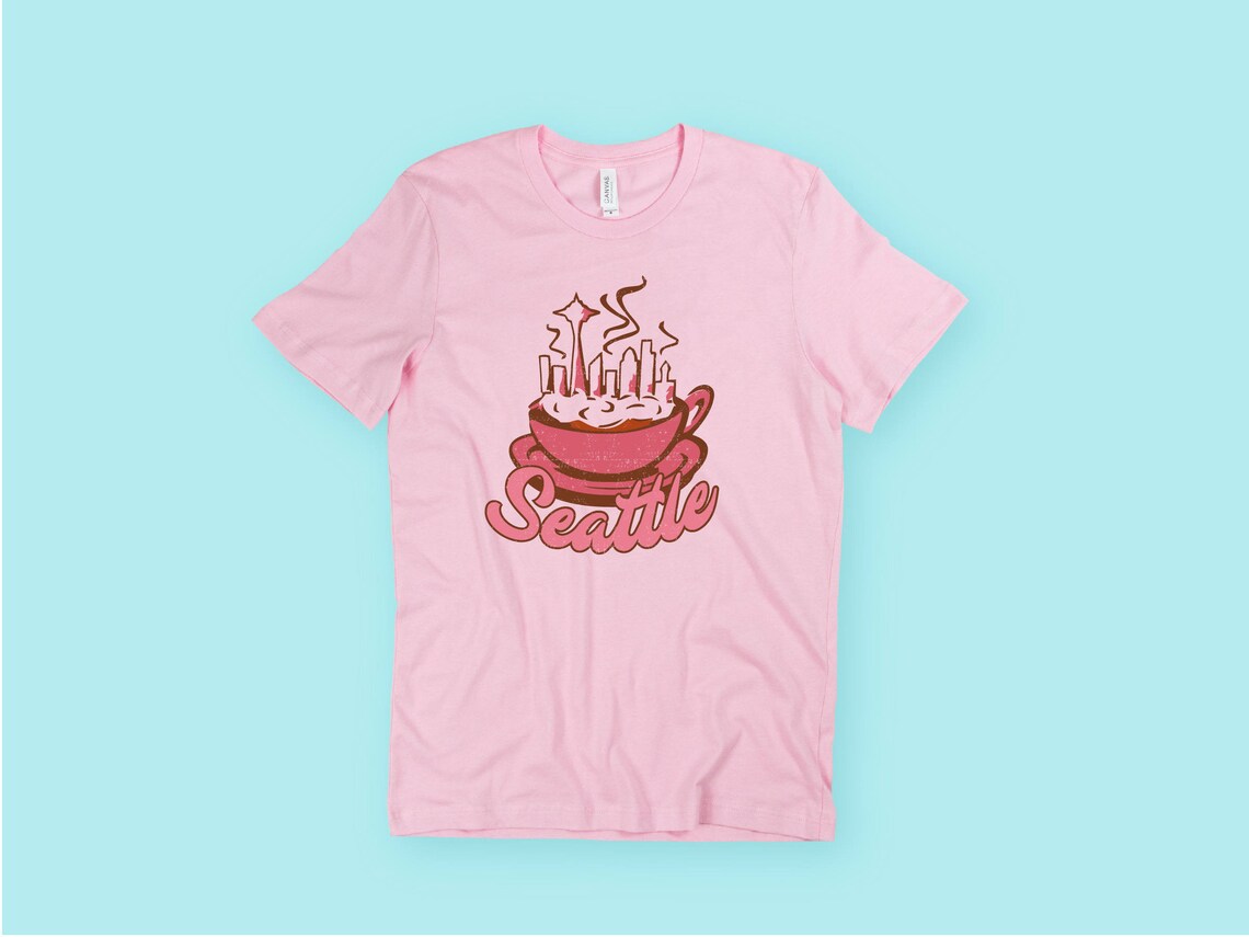 Pink Seattle Tee Pastel Pink Seattle Skyline Graphic Tee | Etsy