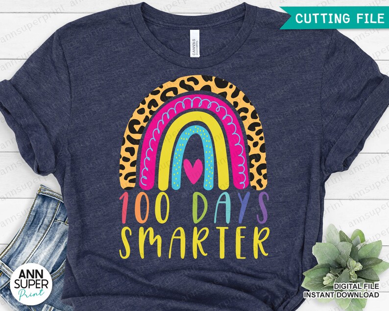 100 Days Smarter Rainbow SVG Happy 100 Days of School Svg - Etsy