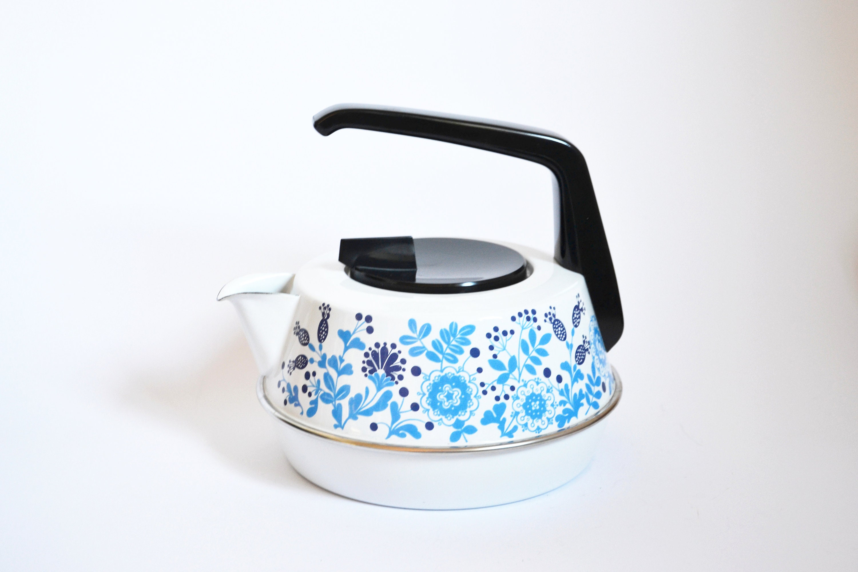 1970s Kettle Enamel Blue White Flowers Floral Vintage Seventy - Etsy
