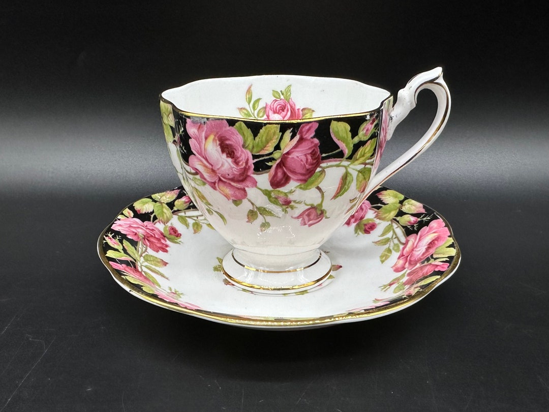 Queen Anne Black Magic Tea Cup Saucer Set Bone China Englandn Anne Pink ...