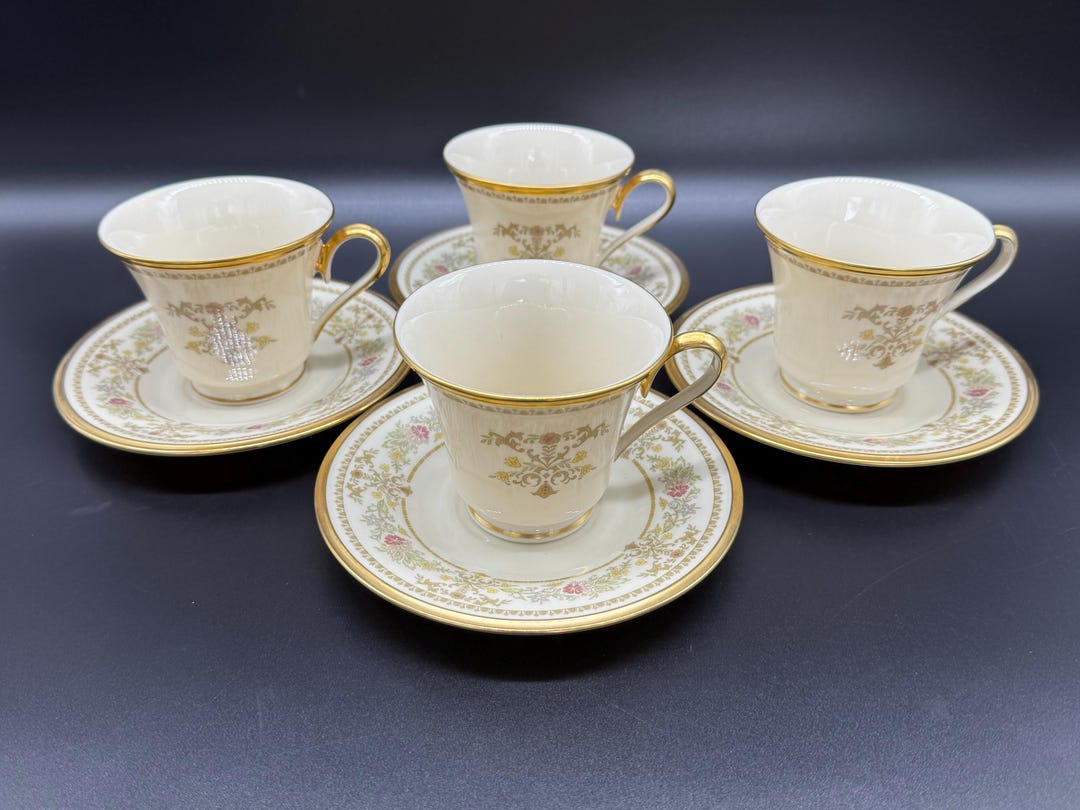 Lenox Castle Garden Tea Cup Saucer Sets (set of 4) Made in USA - Etsy