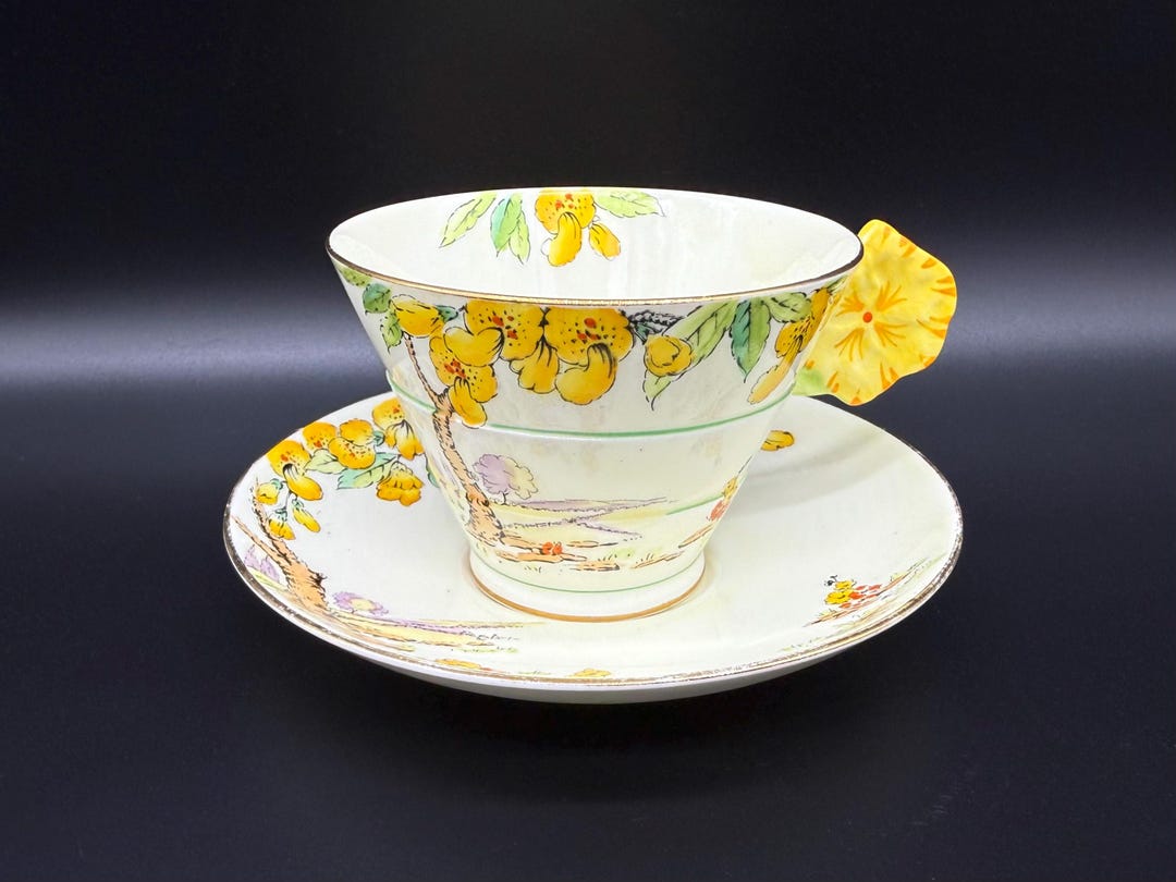 Star Paragon Laburnum Tea Cup Saucer Set With Flower Handle Bone China ...