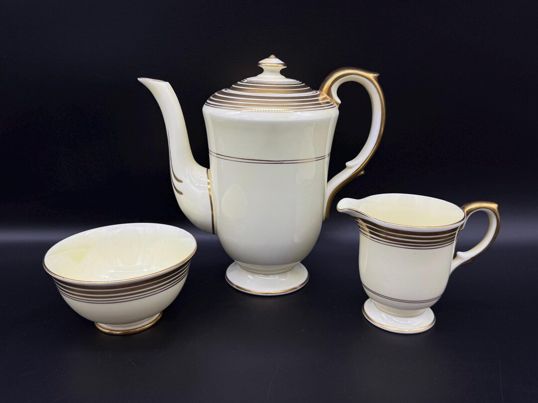Crown Staffordshire Cream Coffee Pot Creamer Sugar Set Bone China ...
