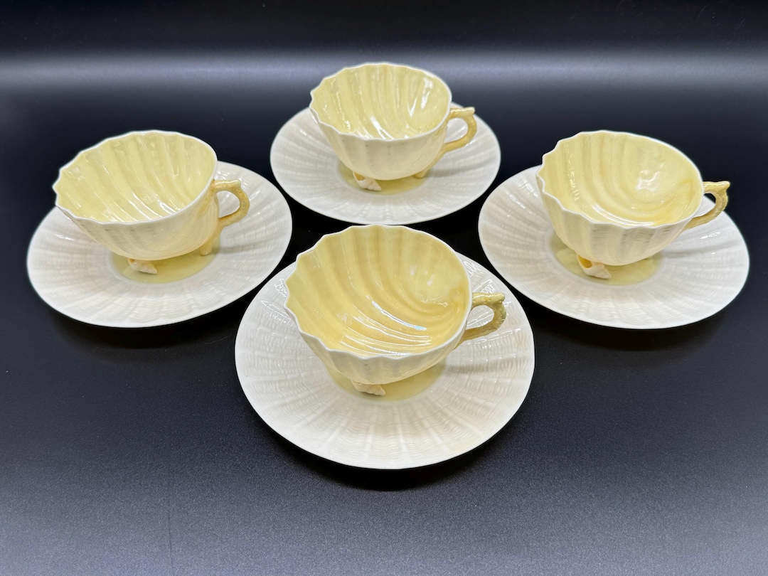 Belleek Neptune Yellow Tea Cup Saucer Setsset of 4 Ireland - Etsy