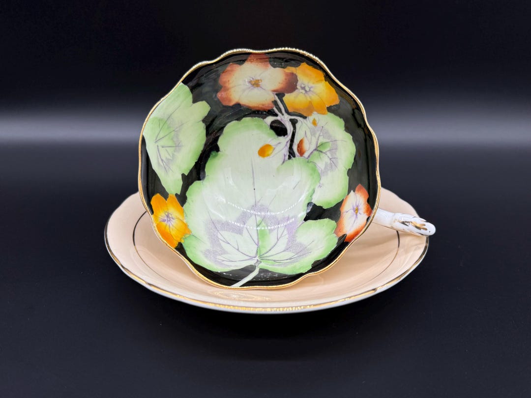 Paragon G7657 Leaf Black Peach Color Tea Cup Saucer Set Bone China ...