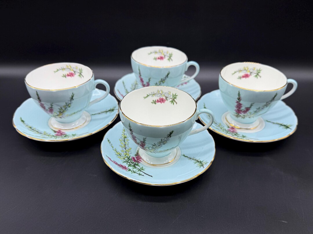Foley Highland Heather Tea Cup Saucer Sets (set of 4) Bone China ...