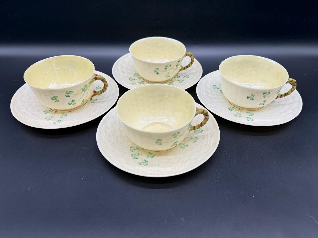 Belleek Shamrock Tea Cup Saucer Sets (set of 4) Ireland - Etsy