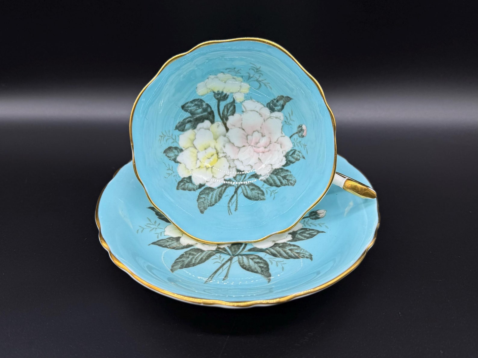 Paragon Turquoise Rose Tea Cup Saucer Set Bone China England - Etsy