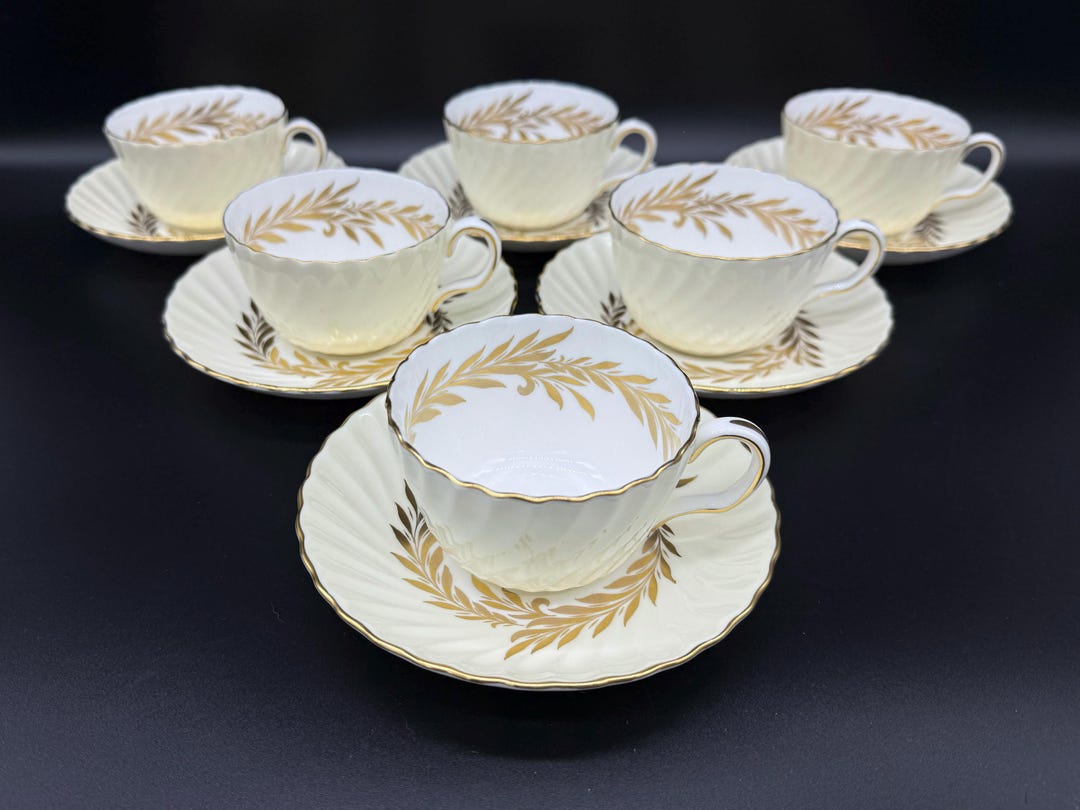 Minton Golden Symphony Tea Cup Saucer Sets (set of 6) Bone China ...