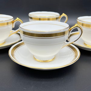 Royal Chelsea Gold Greek Key Tea Cup Saucer Setsset of 4 Bone China ...