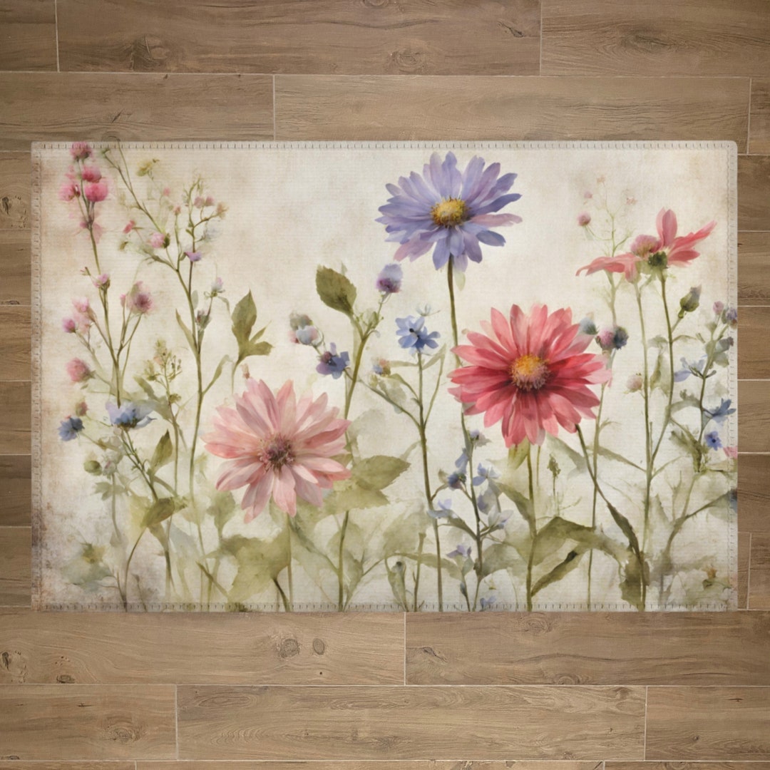 Area Rugs Watercolor Wildflower Rug Floral Rug Shabby Chic - Etsy