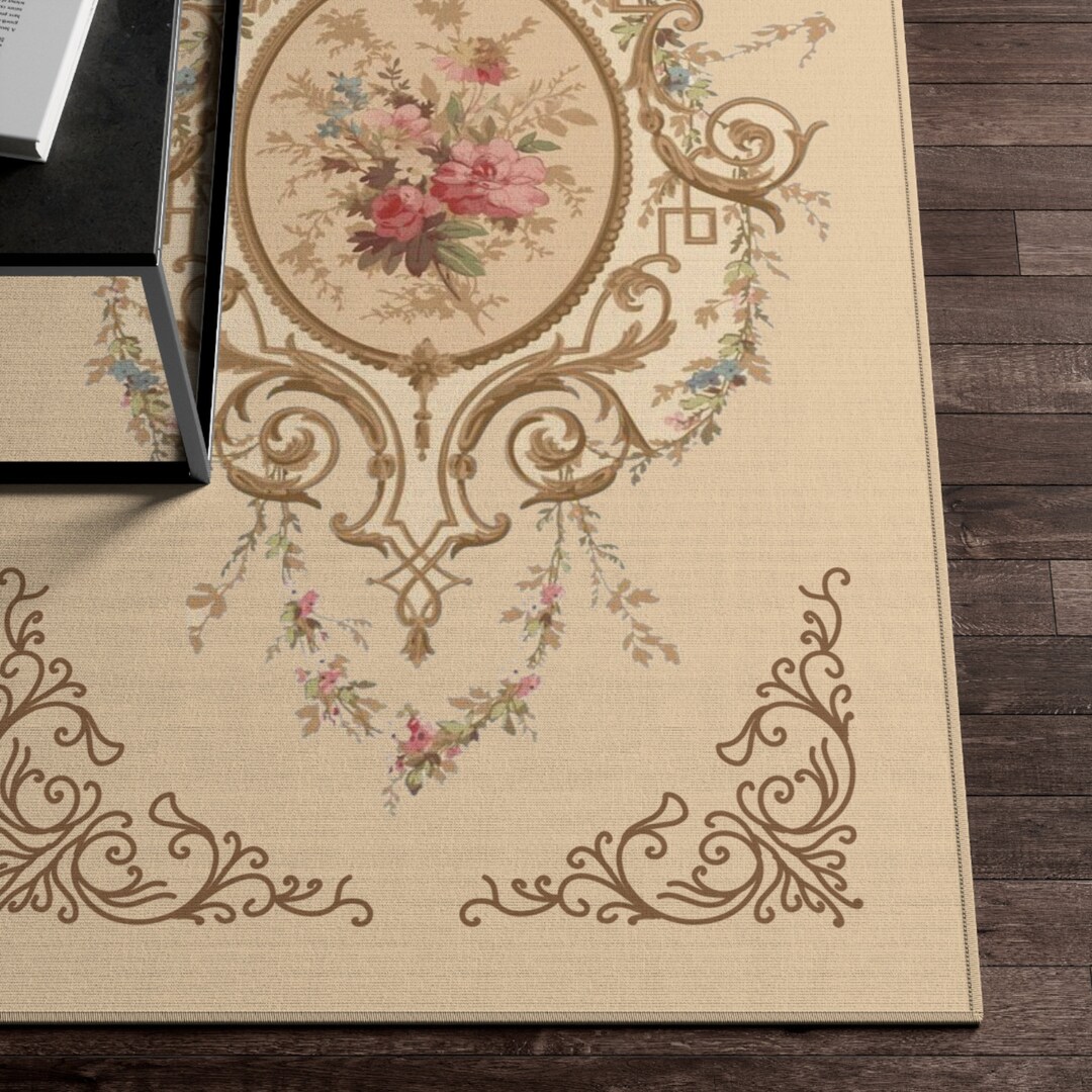 Dornier Rug, Shabby Chic Rug, Rug With a Subtle Print, Rug With Roses ...